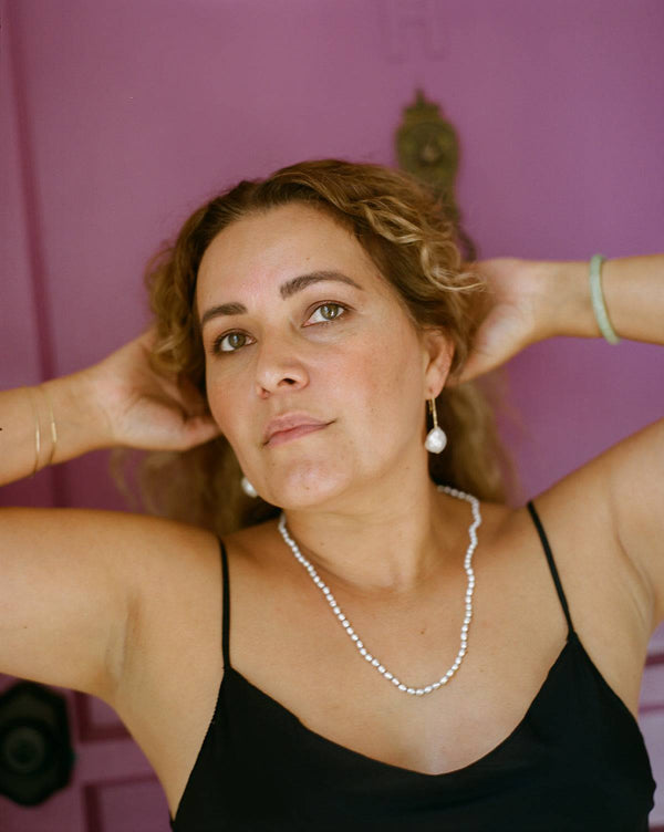 PEARL BRUJERÍA NECKLACE BLUE SILK | Beatricevalenzuela.com
